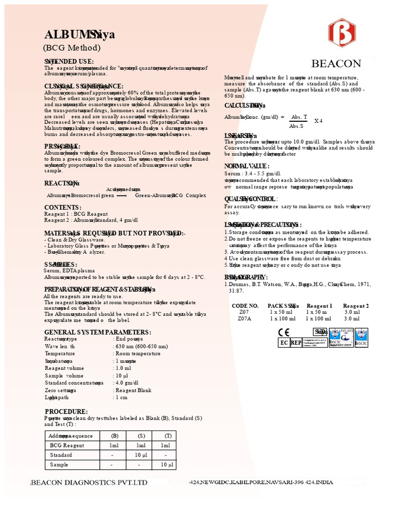 Albumin BCG | PDF