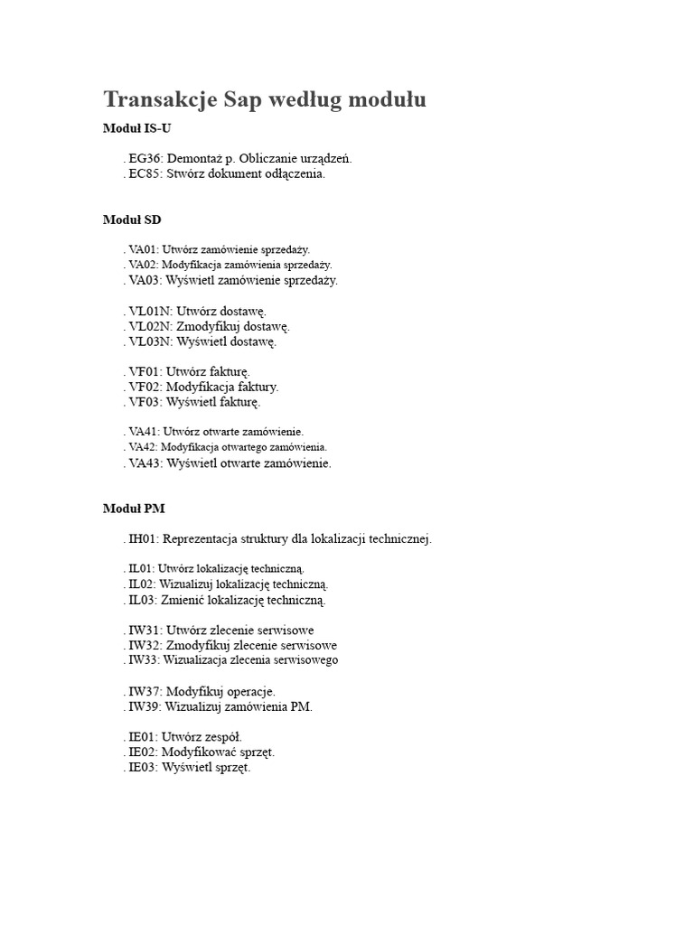 Transakcje SAP Według Modułu | PDF