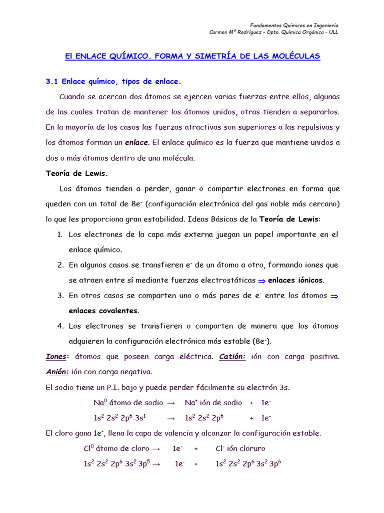 Tema 3-Enlace Químico | PDF | Enlace químico | Enlace iónico