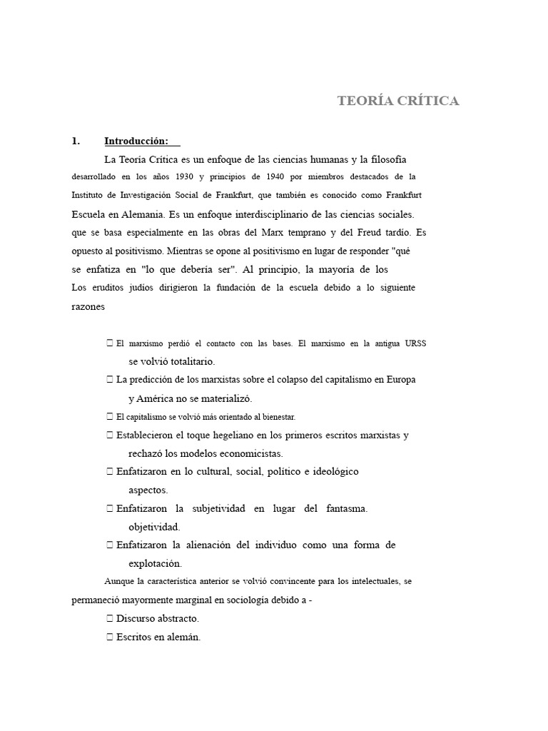 Teoría Crítica: Orígenes y Conceptos Clave | PDF | marxismo | La teoría ...
