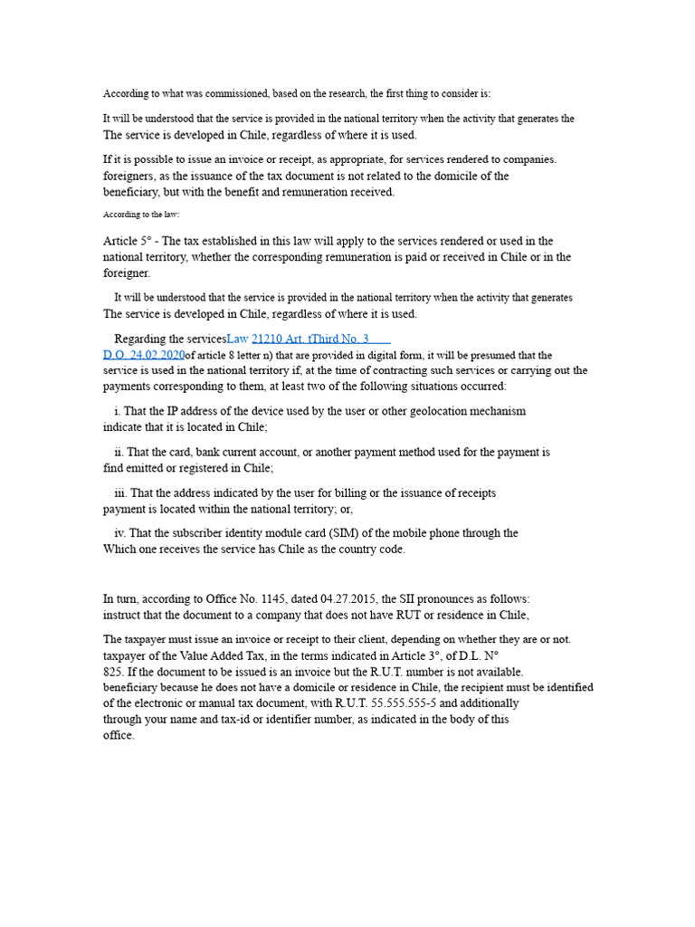 Tax Regulations for Services in Chile | PDF | Receipt | Invoice