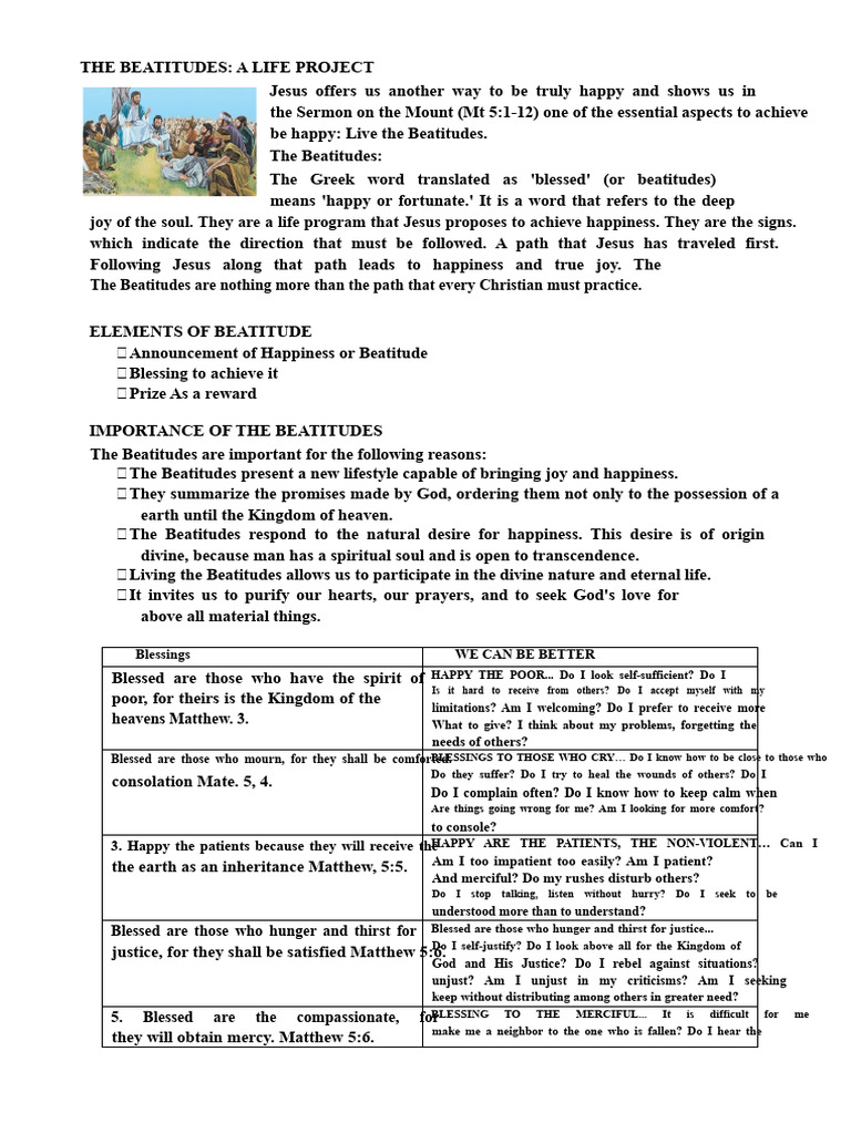 Living the Beatitudes for True Happiness | PDF | Beatitudes | Sermon On ...