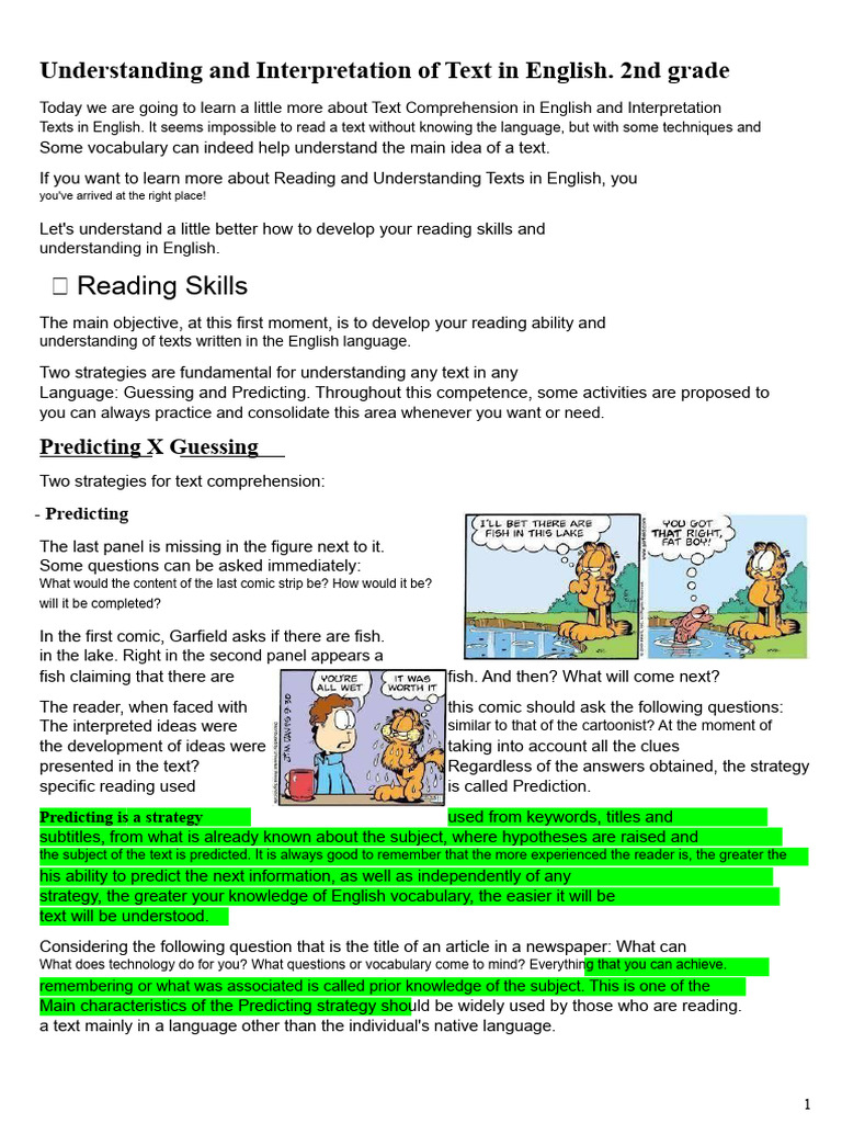 2nd Grade English Text Comprehension Guide | PDF | Reading ...