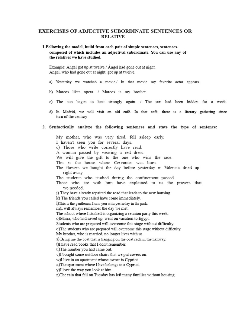 Exercises On Adjective or Relative Clauses | PDF