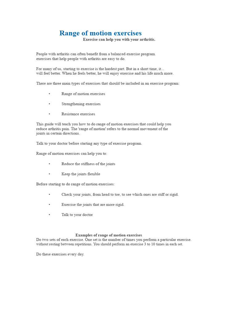 Range of Motion Exercises | PDF | Anatomical Terms Of Motion | Joint