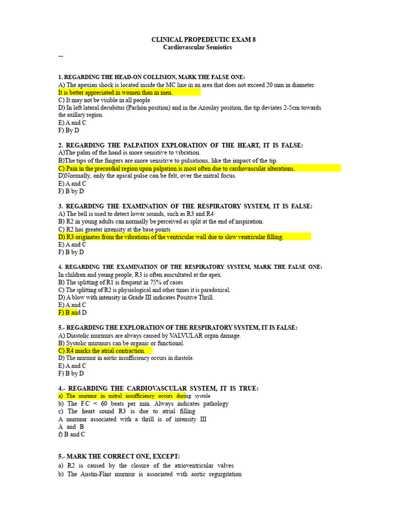 Clinical Propaedeutic Exam 8 | PDF | Pulse | Heart