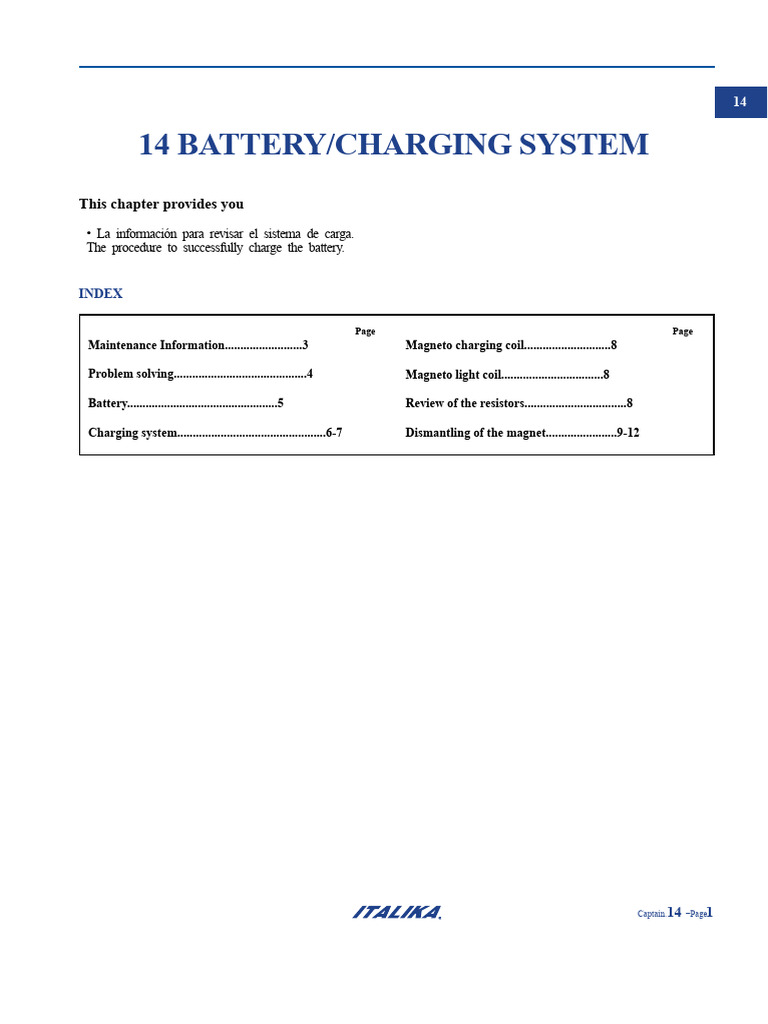 Italika Cs125 Motorcycle Manual (Es) 14 Battery - Charging System | PDF | Battery Charger | Inductor