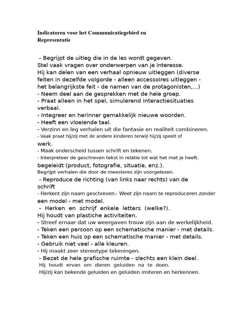 Indicatoren Voor Het Gebied Van Communicatie en Vertegenwoordiging | PDF