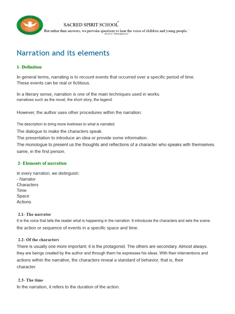 Narration and Its Elements Workshops Knowledge | PDF | Narration ...