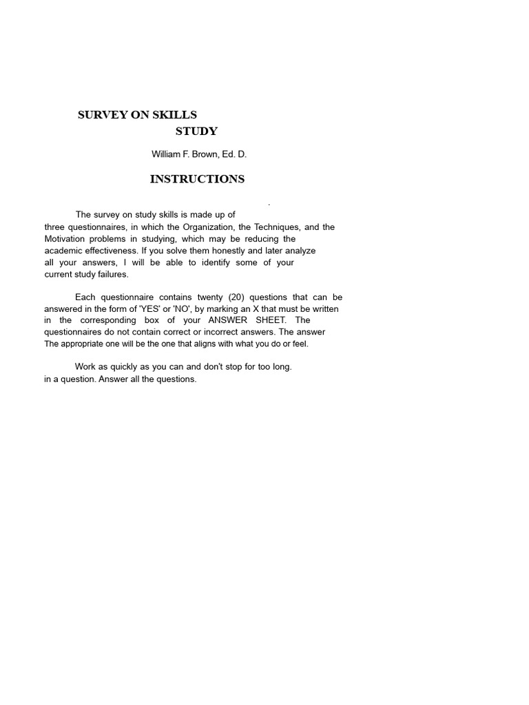Brown Survey On Study Skills | PDF | Questionnaire | Study Skills