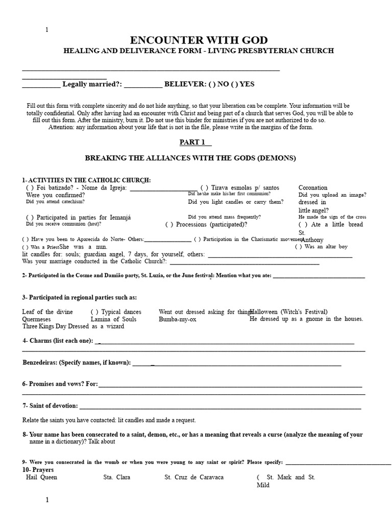 Healing and Deliverance Questionnaire | PDF | Seven Deadly Sins ...