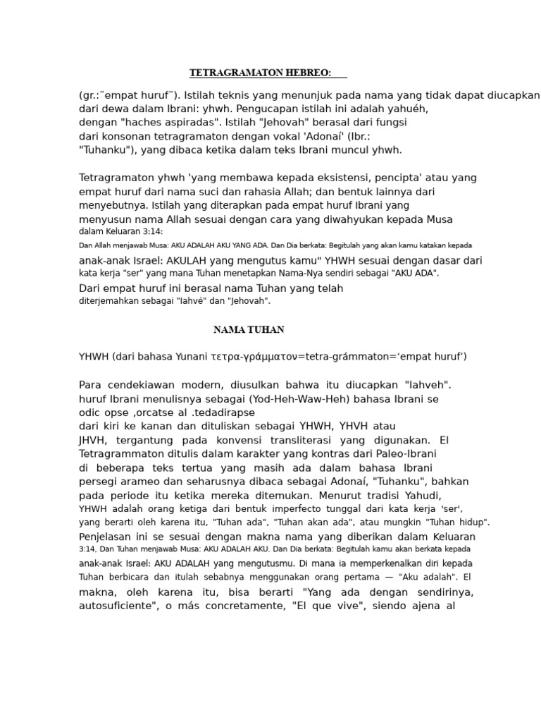 Memahami Tetragramaton YHWH | PDF