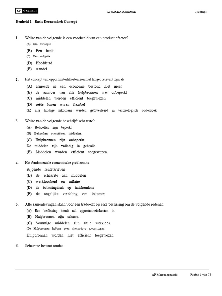 Macroeconomie Eenheid 1 Basis Economisch Concept | PDF