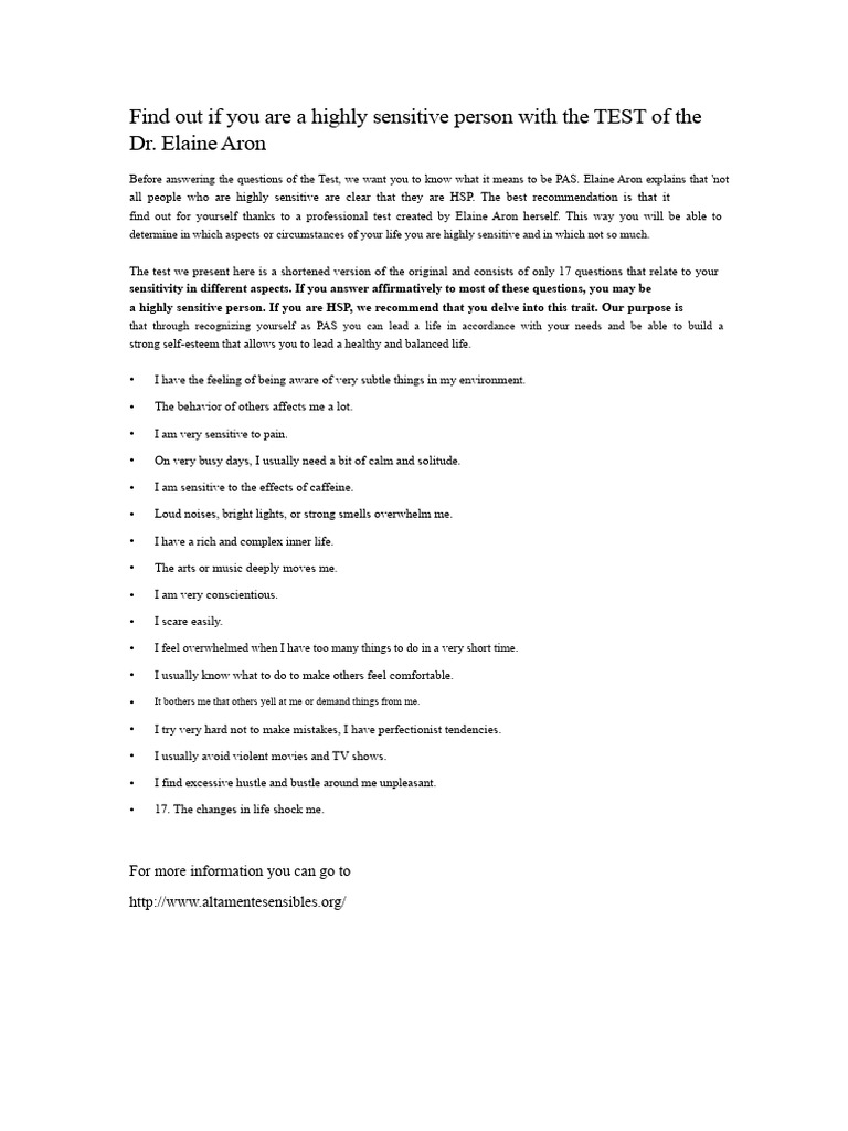 Elaine Aron's HSP Test Overview | PDF