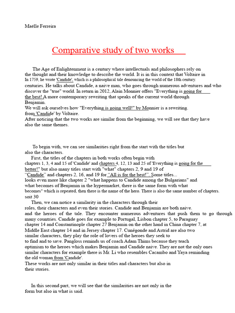 Comparative Study of Candide and Everything Is Going Well in French ...