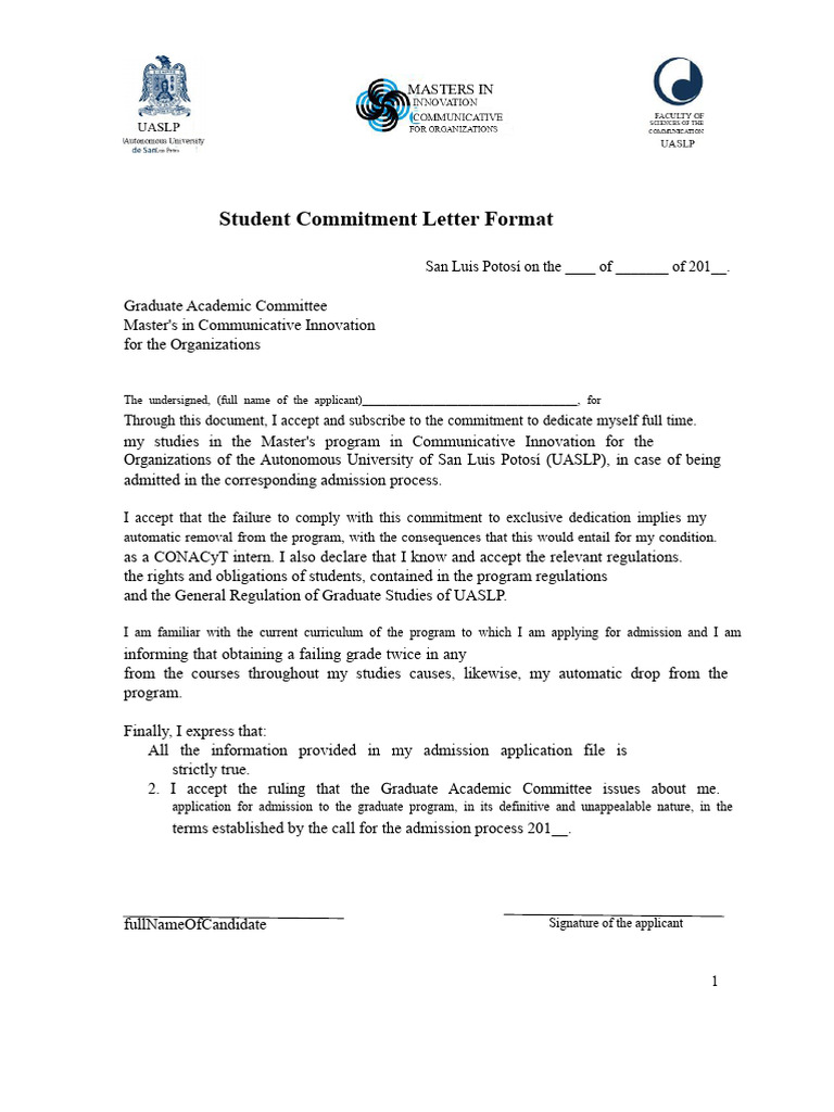 Student Commitment Letter Template | PDF