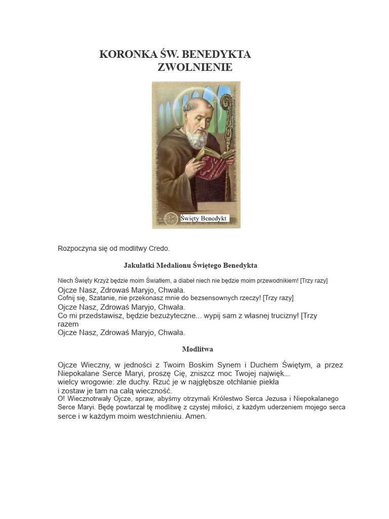 Koronka Św. Benedykta | PDF