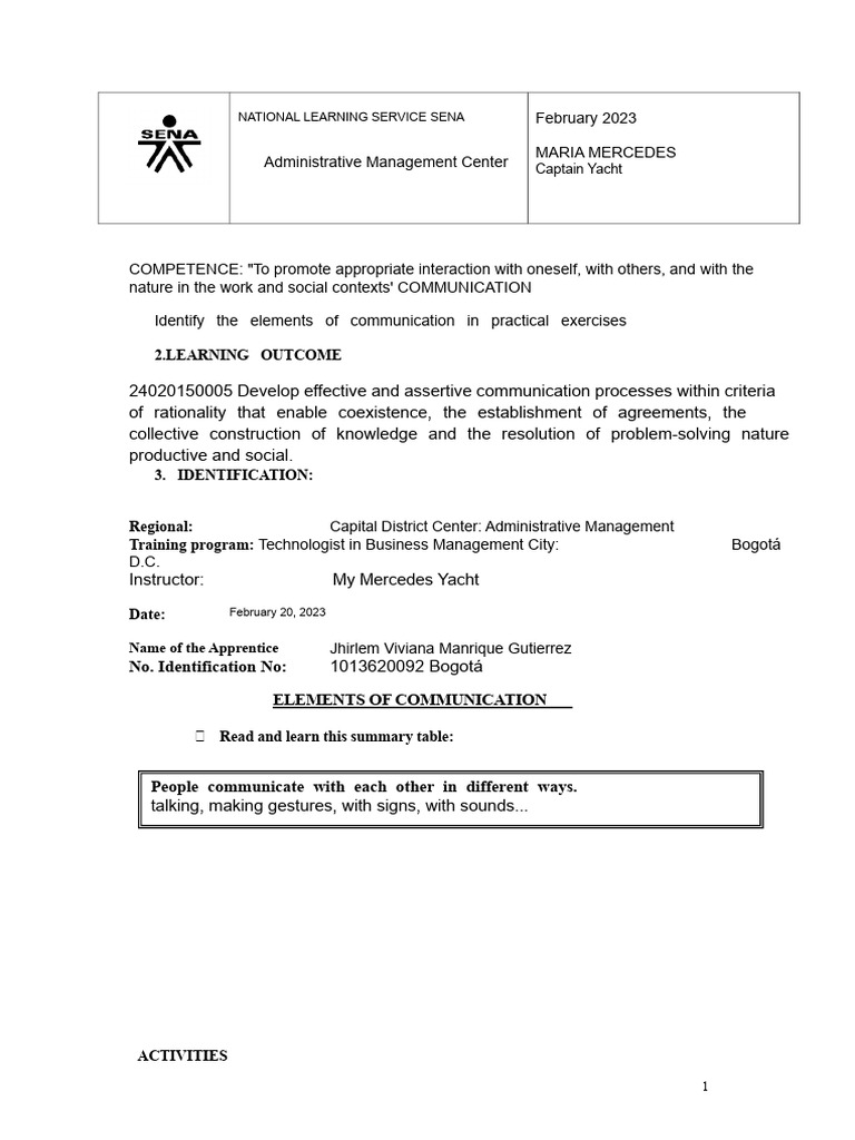 Activity Elements of Communication | PDF | Communication | Information