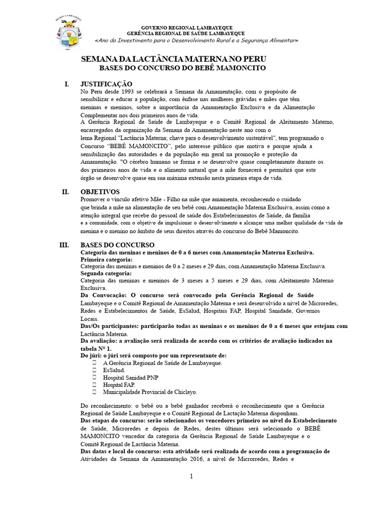 Concurso Bebê Mamoncito: Amamentação no Peru | PDF | Amamentação