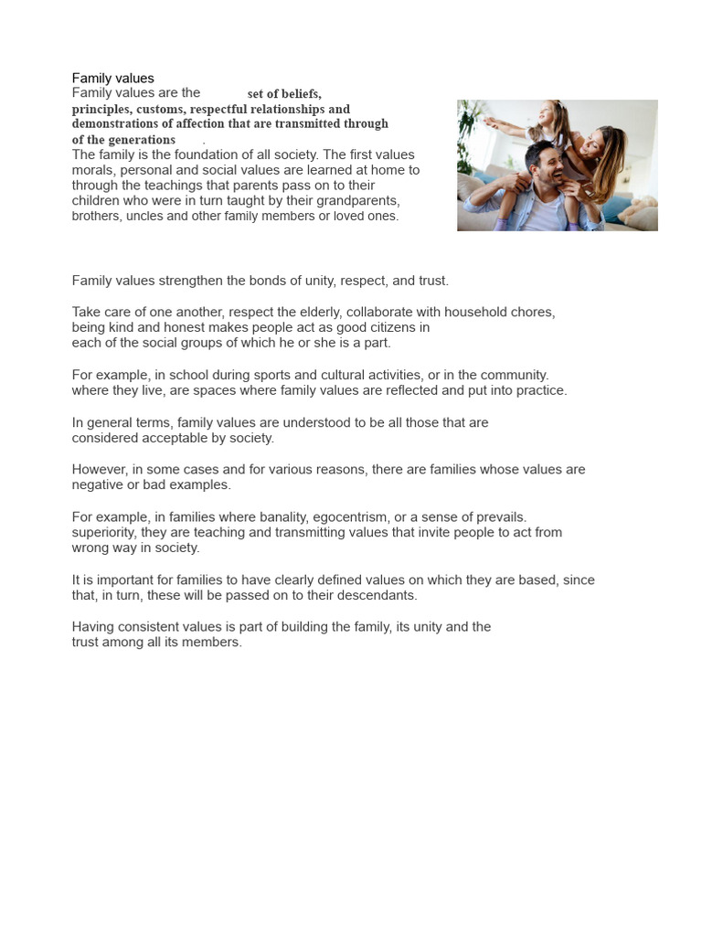 Values of The Family | PDF