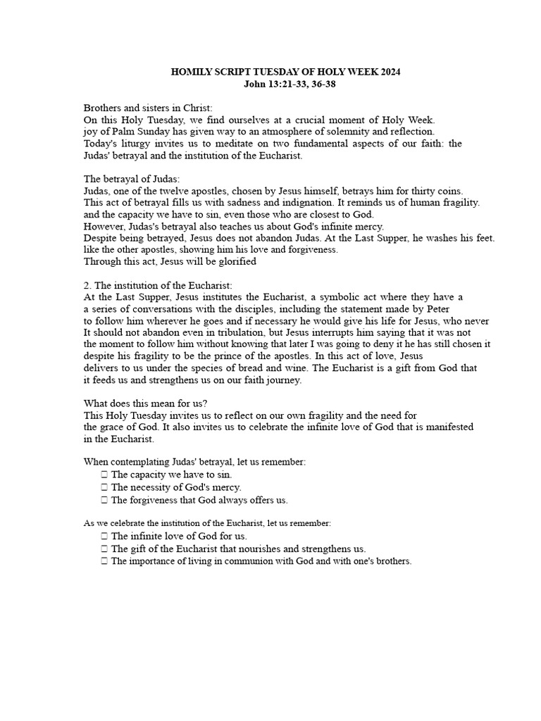 Homiletic Script Holy Tuesday 2024 | PDF