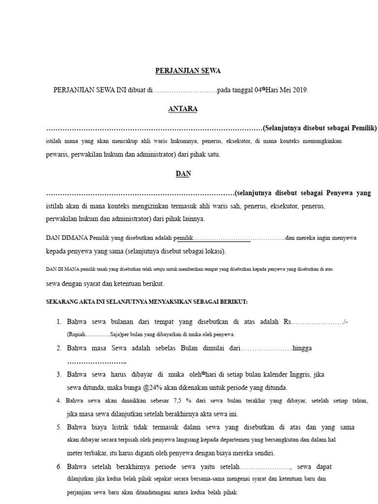 Format Perjanjian Sewa | PDF