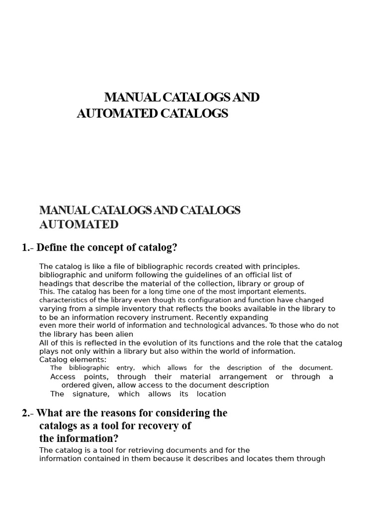 Understanding Manual and Automated Catalogs | PDF | Bibliography ...