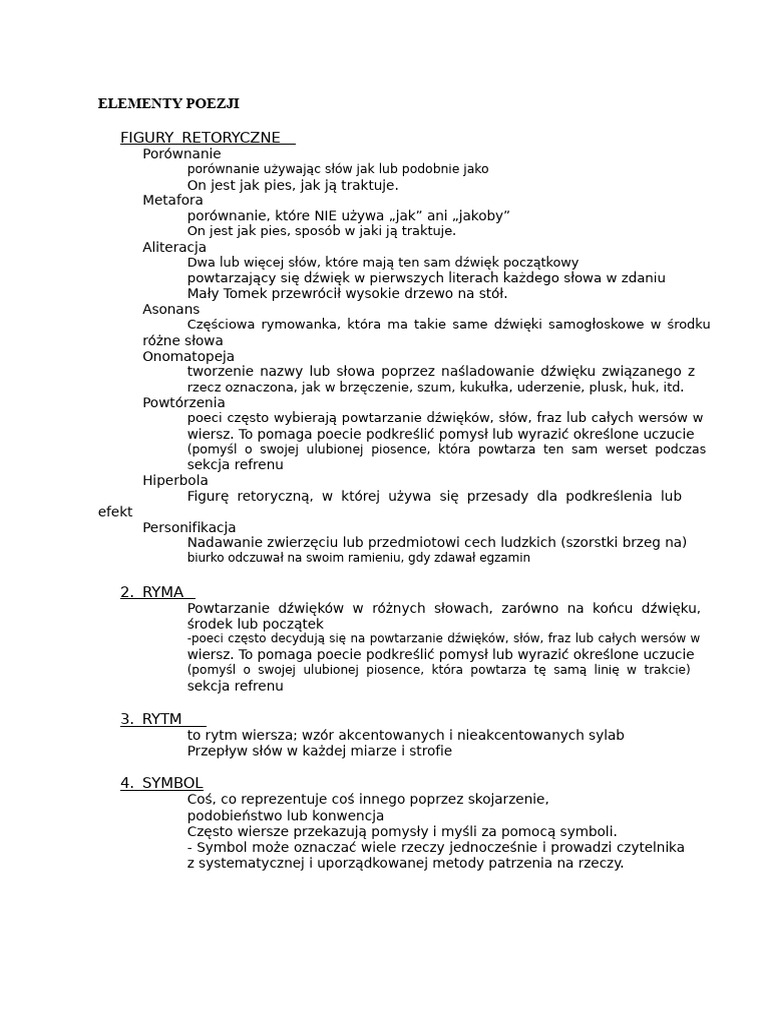 POEZJA (Elementy, Rodzaje I Typy) | PDF