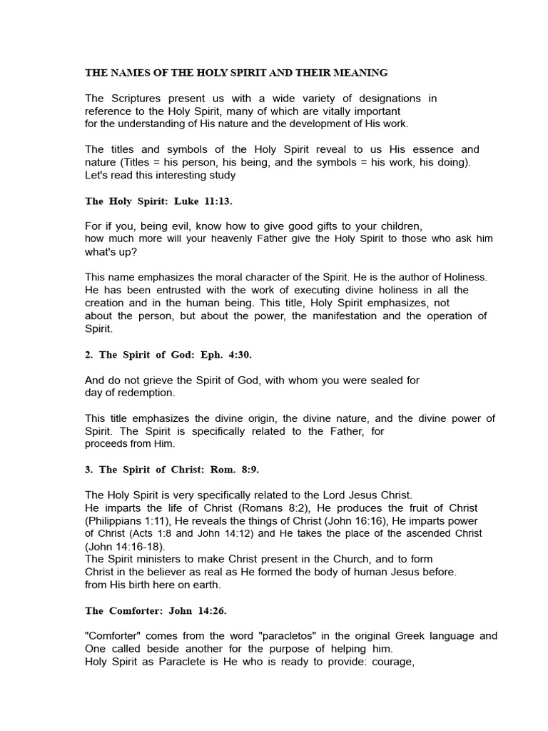 The Names of The Holy Spirit and Their Meaning | PDF | Holy Spirit | God