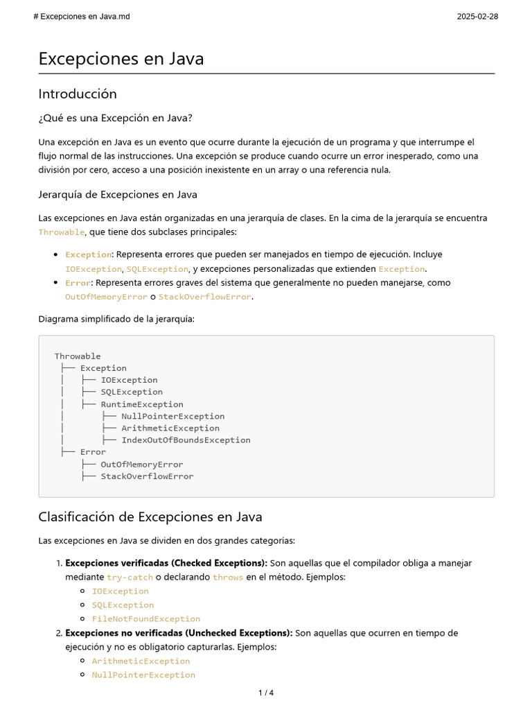 # Excepciones en Java | PDF | Java (lenguaje de programación) | Desarrollo de software