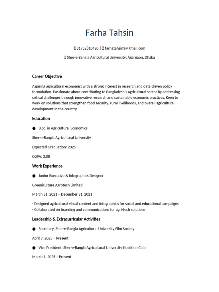 Farha Tahsin CV | PDF