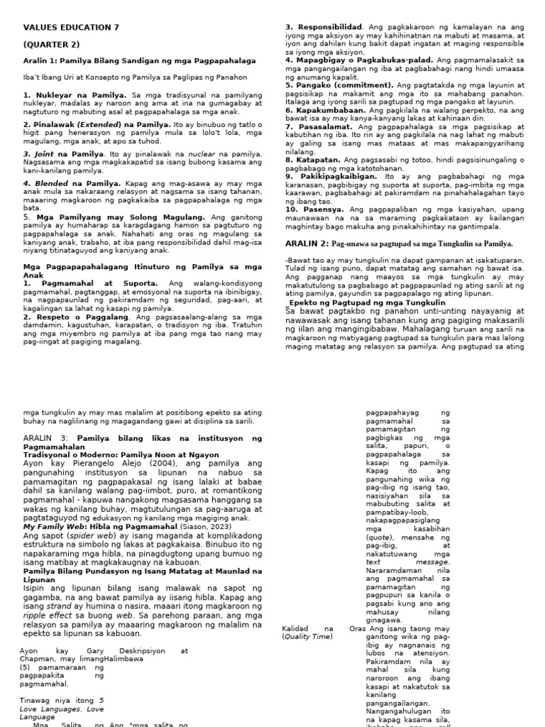 Values Education 7 Notes | PDF
