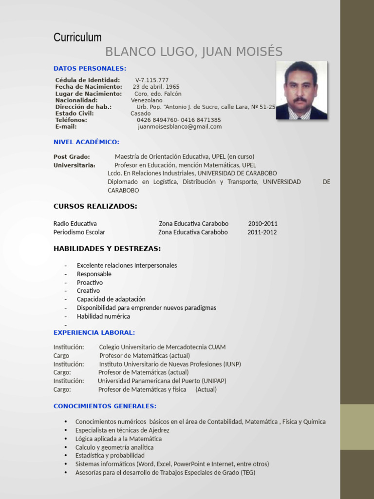 Curriculum Puchi Actualizado | PDF | Plan de estudios