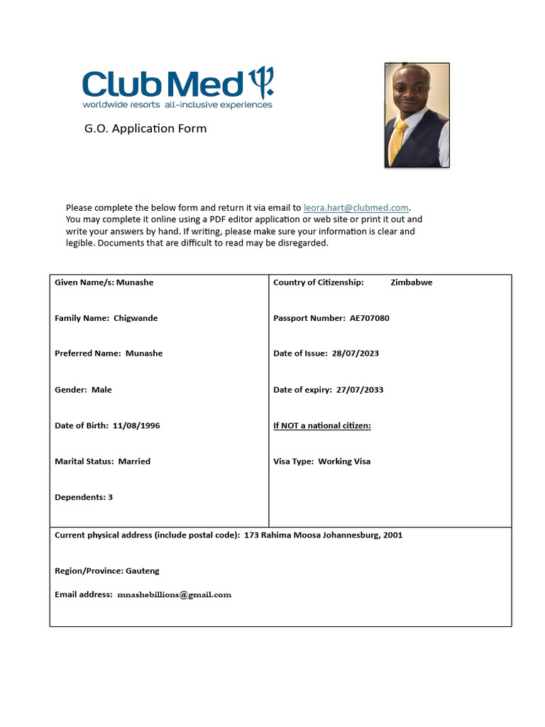 Club Med GO Application Form Details | PDF | Creativity | Criminal Record