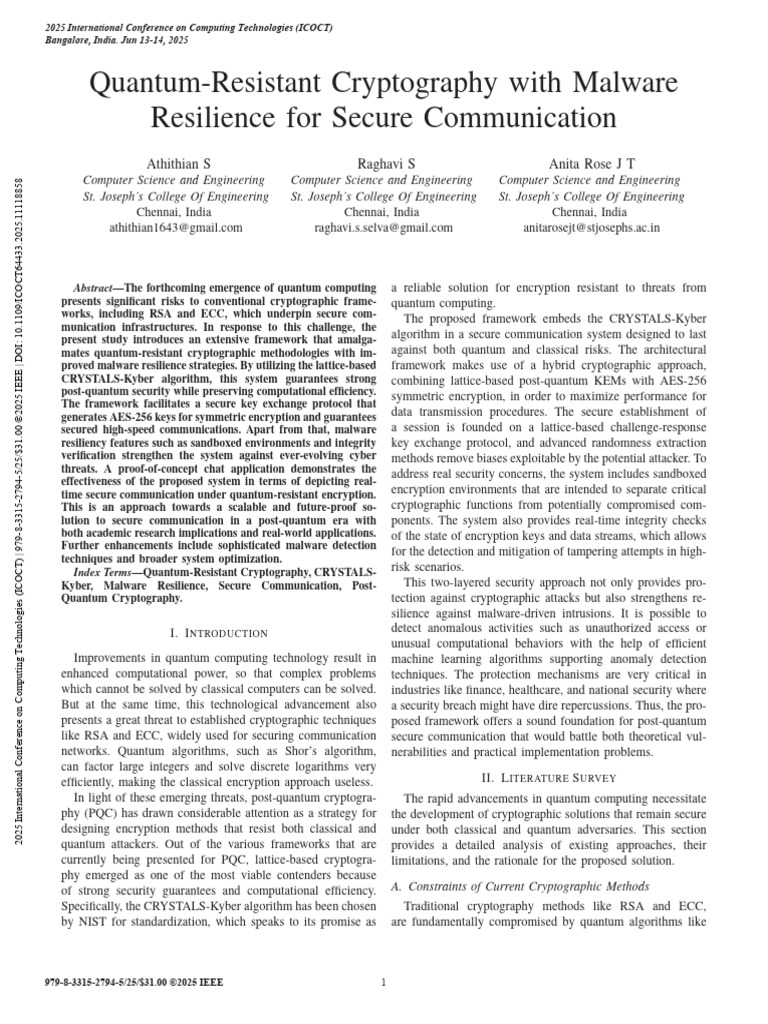 Quantum-Resistant Cryptography With Malware Resilience For Secure Communication | PDF ...