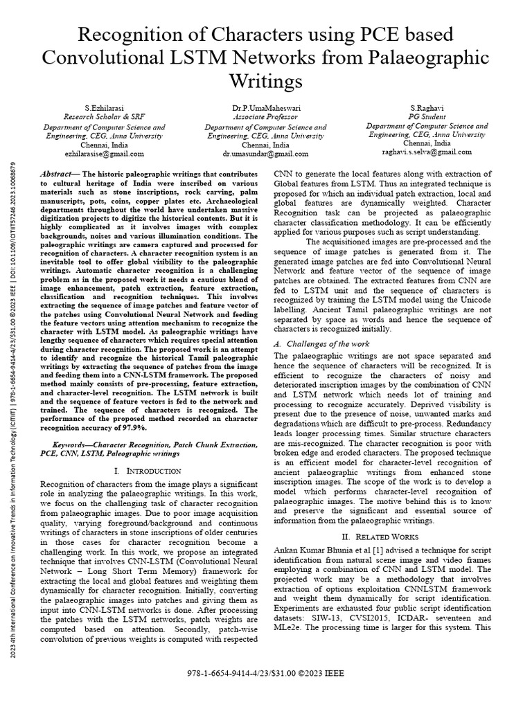 Recognition of Characters Using PCE Based Convolutional LSTM Networks From Palaeographic ...