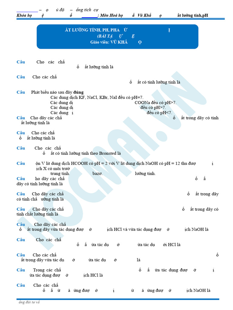 Bai Tap Chat Luong Tinh PH Phan Ung Trong DD | PDF