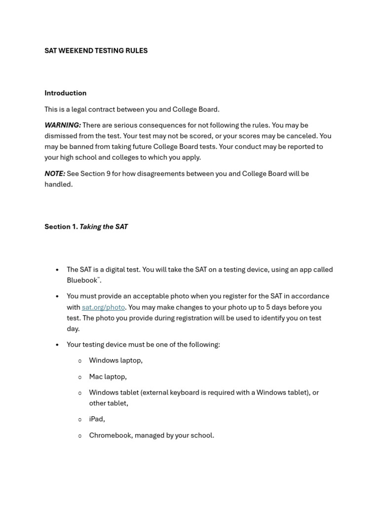 Sat Weekend Testing Rules | PDF | Arbitration | Sat