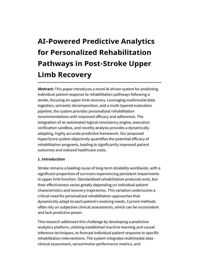 AI-Powered Predictive Analytics For Personalized Rehabilitation Pathways in Post-Stroke Upper ...