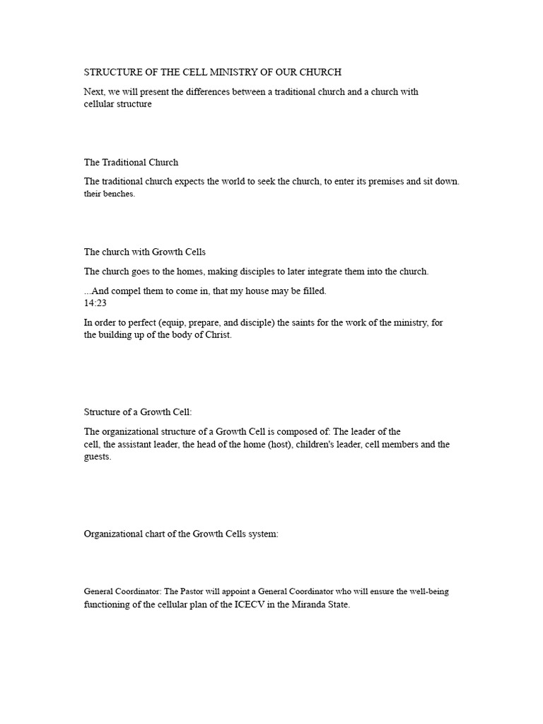 Structure of The Cell Ministry of Our Church | PDF | Elder ...