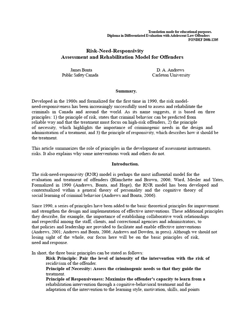 RNR Model for Offender Rehabilitation | PDF | Psychopathy | Recidivism