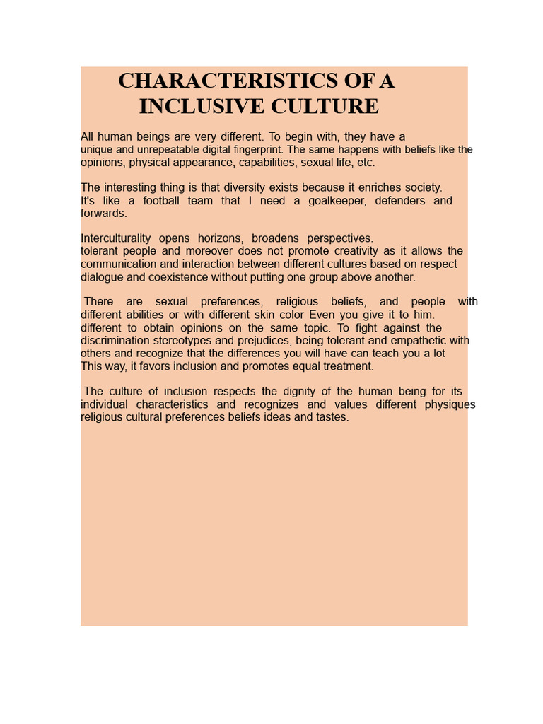 Characteristics of An Inclusive Culture | PDF