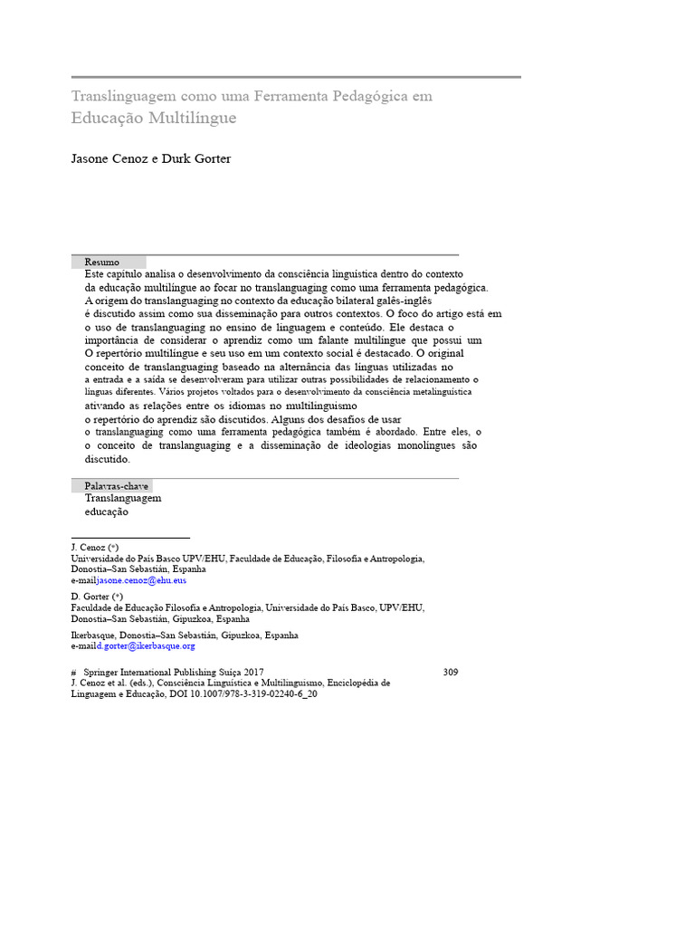 Cenoz 2017 | PDF | Pedagogia | Multilinguismo