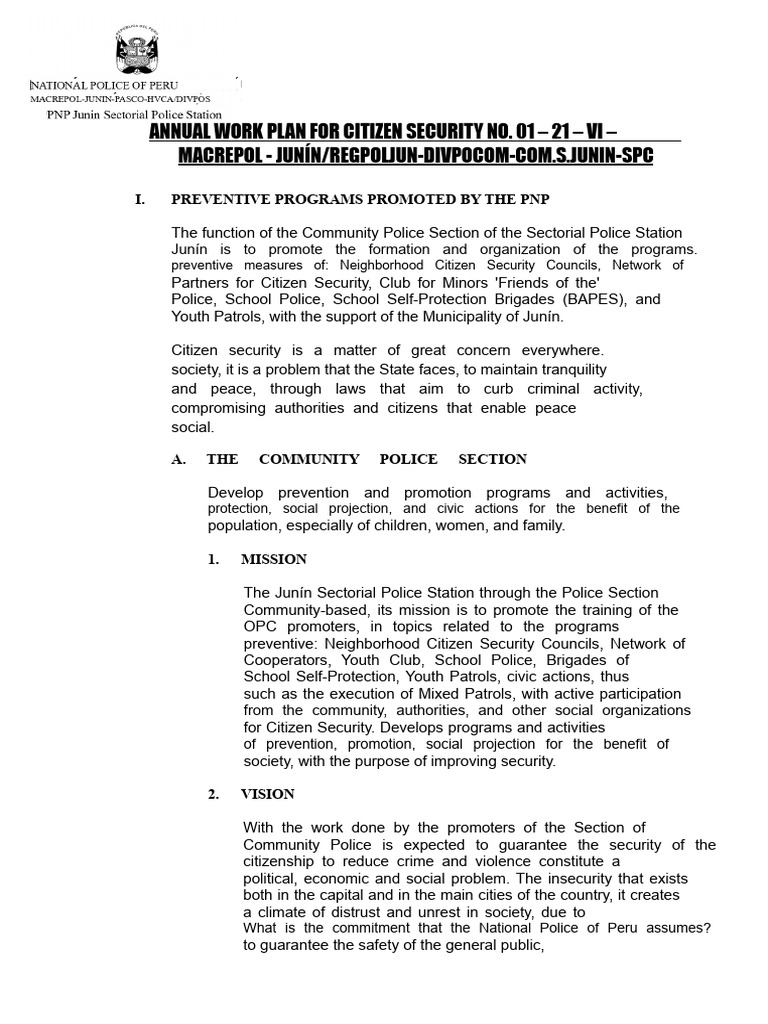 Junín Citizen Security Annual Plan | PDF | Police | Policy