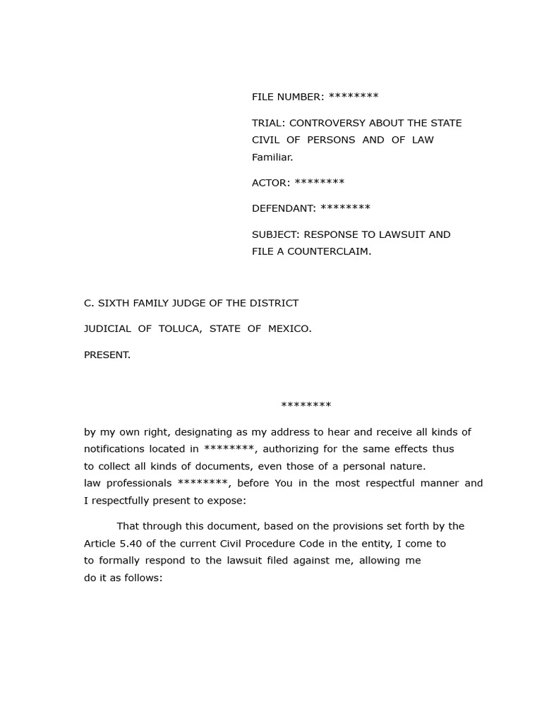 Response to Civil Lawsuit Counterclaim | PDF | Lawsuit | Complaint
