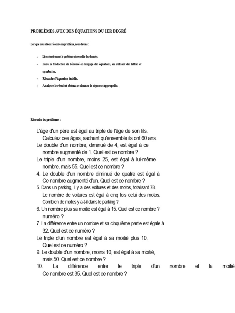 Résolution d'Équations du 1er Degré | PDF | Zone | Équations