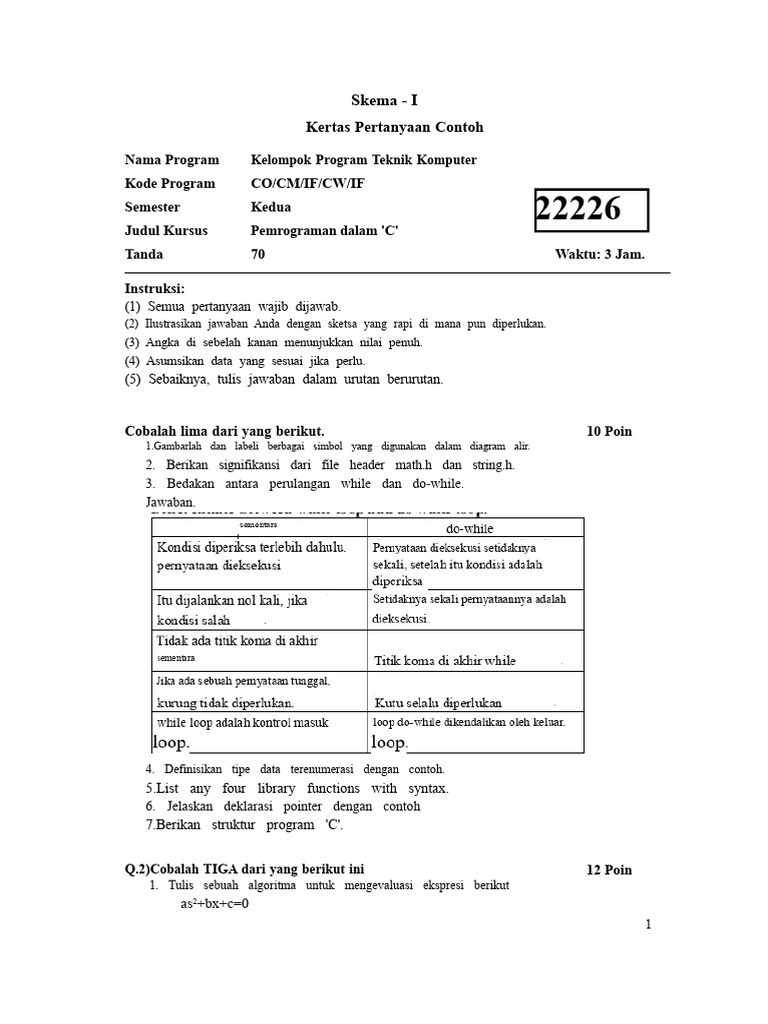 Pemrograman Dalam C Contoh Soal Ujian | PDF