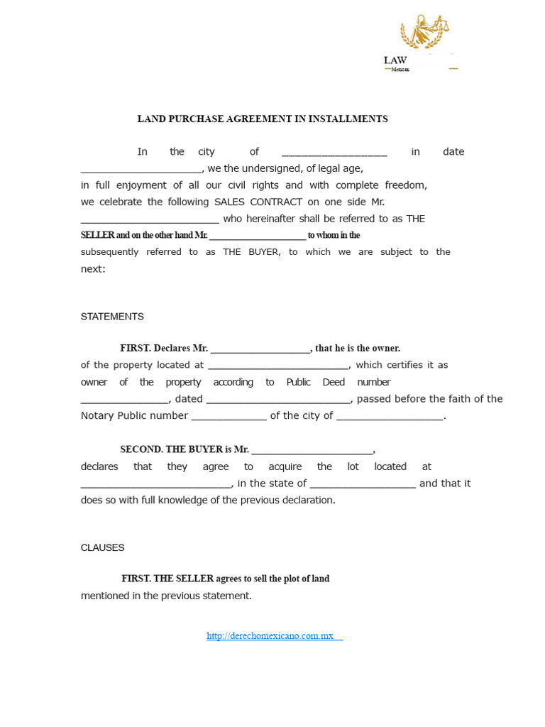 Contract For The Purchase of Land in Installments | PDF | Promissory ...