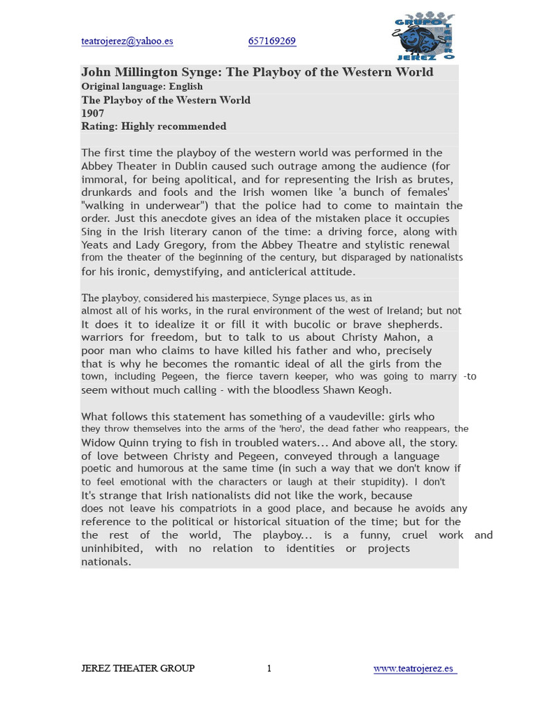 The Playboy of the Western World Analysis | PDF