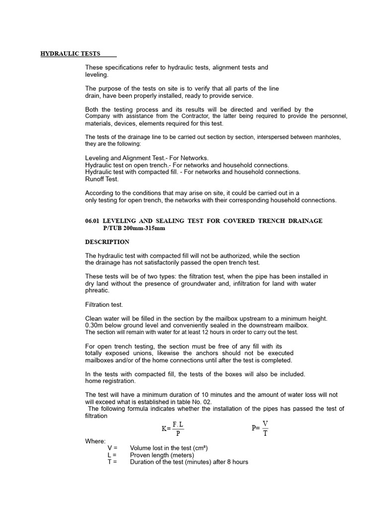 Hydraulic Tests | PDF | Drainage | Leak